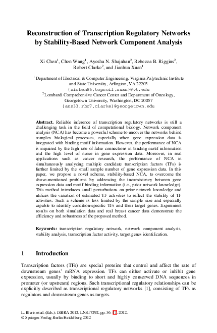 (PDF) Reconstruction of Transcription Regulatory Networks by Stability-Based Network Component ...