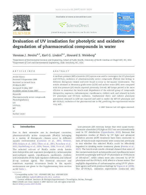 (PDF) Evaluation of UV irradiation for photolytic and oxidative ...