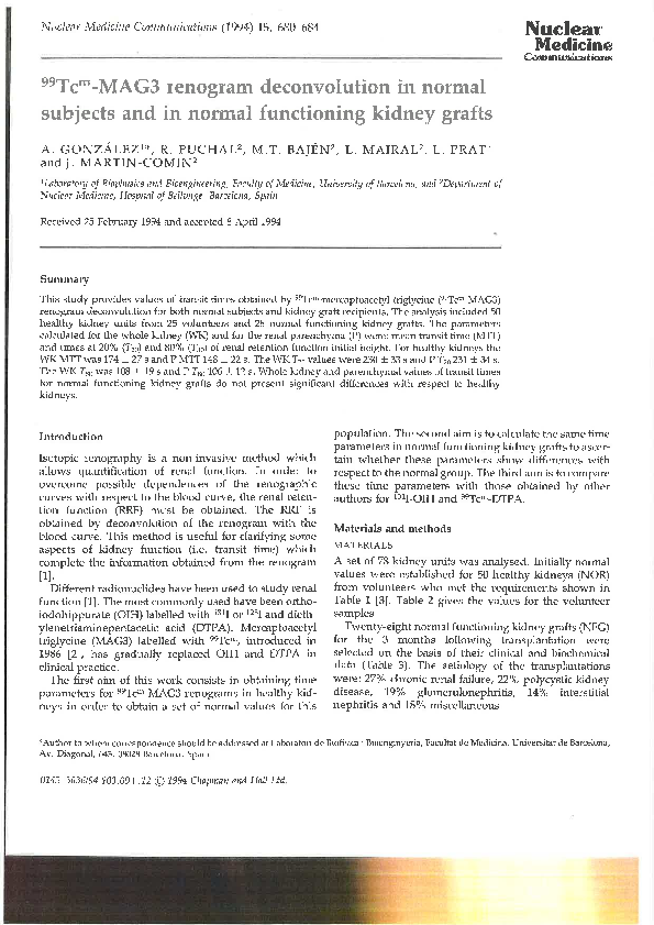 (PDF) 99Tcm-MAG3 renogram deconvolution in normal subjects and in ...