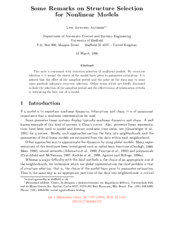 Pdf Some Remarks On Structure Selection For Nonlinear Models