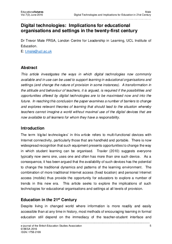 (PDF) Digital technologies: Implications for educational organisations ...