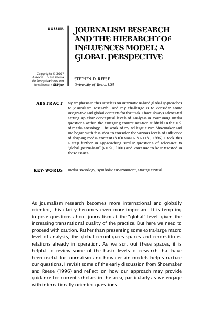 (PDF) Journalism Research and the Hierarchy of Influences Model: A ...