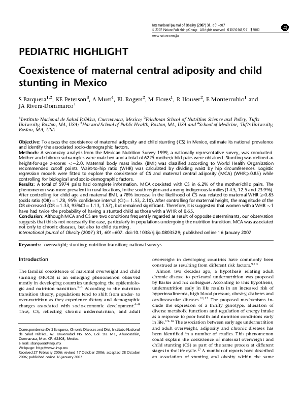(PDF) Coexistence of maternal central adiposity and child stunting in Mexico