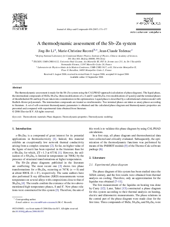 (PDF) A thermodynamic assessment of the Sb–Zn system