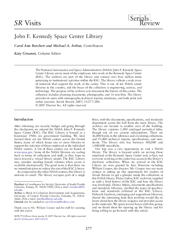 (PDF) John F. Kennedy Space Center Library