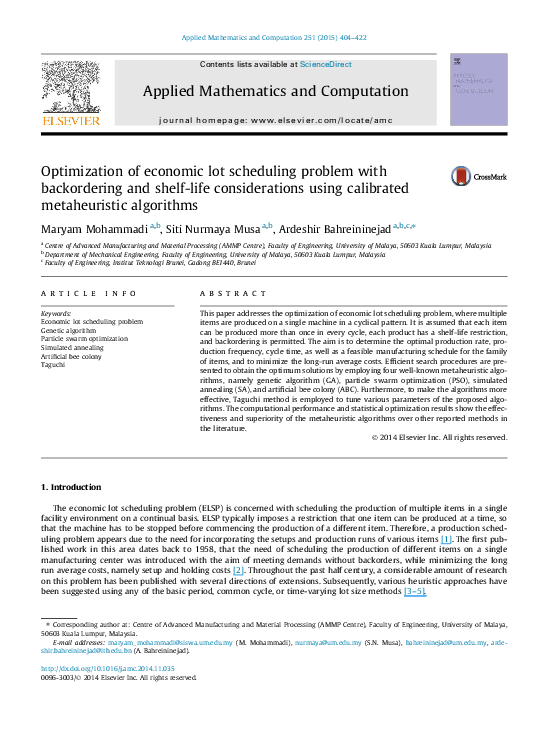 Pdf Optimization Of Economic Lot Scheduling Problem With Backordering And Shelf Life