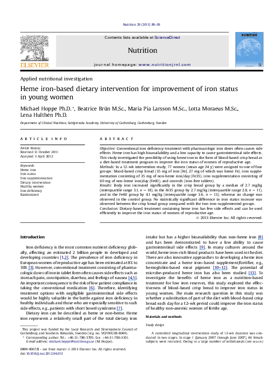 (PDF) Heme iron-based dietary intervention for improvement of iron ...