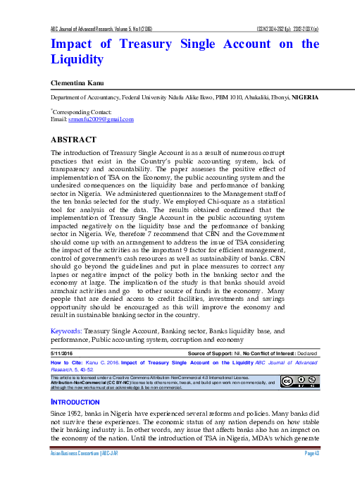 (PDF) Impact of Treasury Single Account on the Liquidity