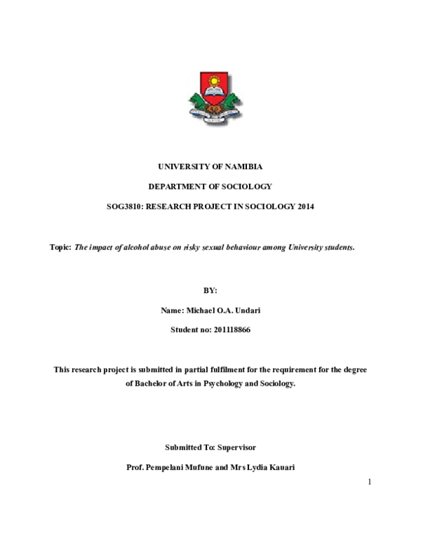 (DOC) UNIVERSITY OF NAMIBIA DEPARTMENT OF SOCIOLOGY SOG3810: RESEARCH ...