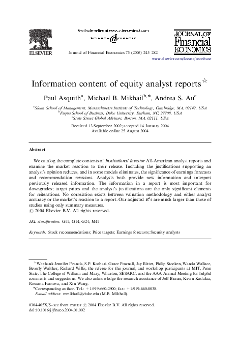 (PDF) Information content of equity analyst reports