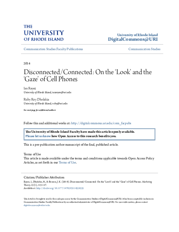 (PDF) Disconnected/connected: On the "look" and the "gaze" of cell phones