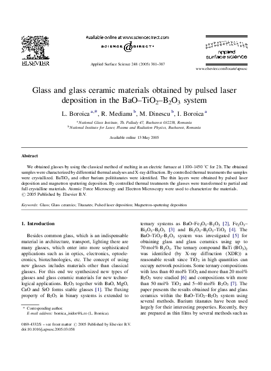 (PDF) Glass and glass ceramic materials obtained by pulsed laser deposition in the BaO–TiO2–B2O3 ...