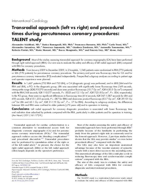 (PDF) Transulnar Compared With Transradial Artery Approach as a Default Strategy for Coronary ...