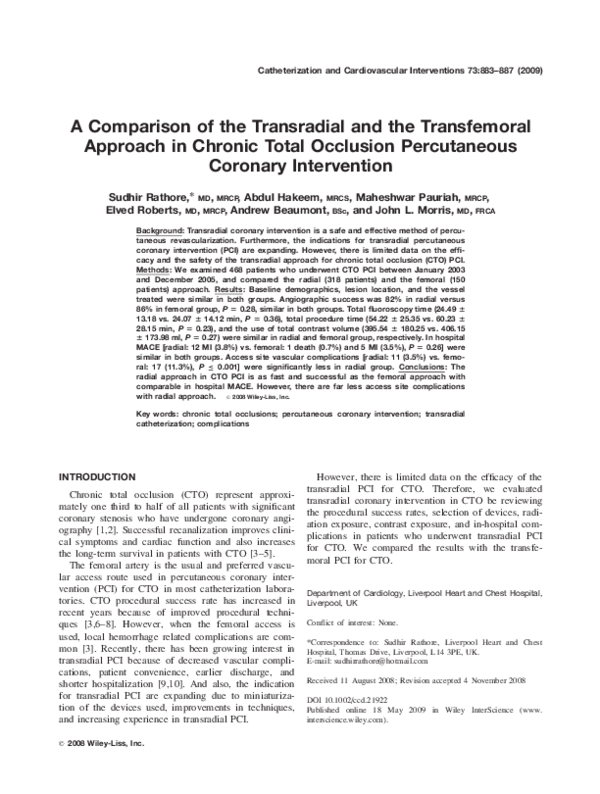 (PDF) Comparison of the transradial and transfemoral approaches for coronary angiographic ...