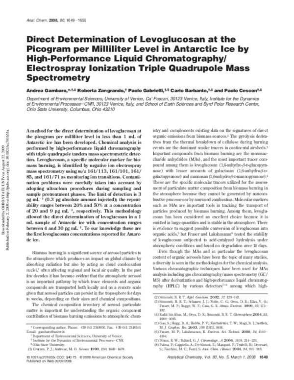 (PDF) Direct Determination of Levoglucosan at the Picogram per ...