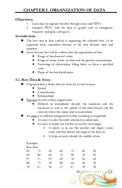 (PDF) CHAPTER 5. ORGANIZATION OF DATA Objectives