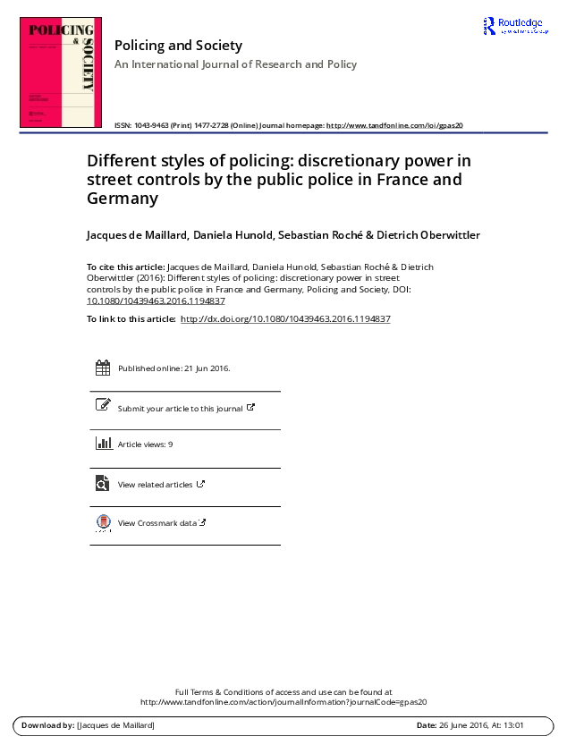 (PDF) Different styles of policing in France and Germany