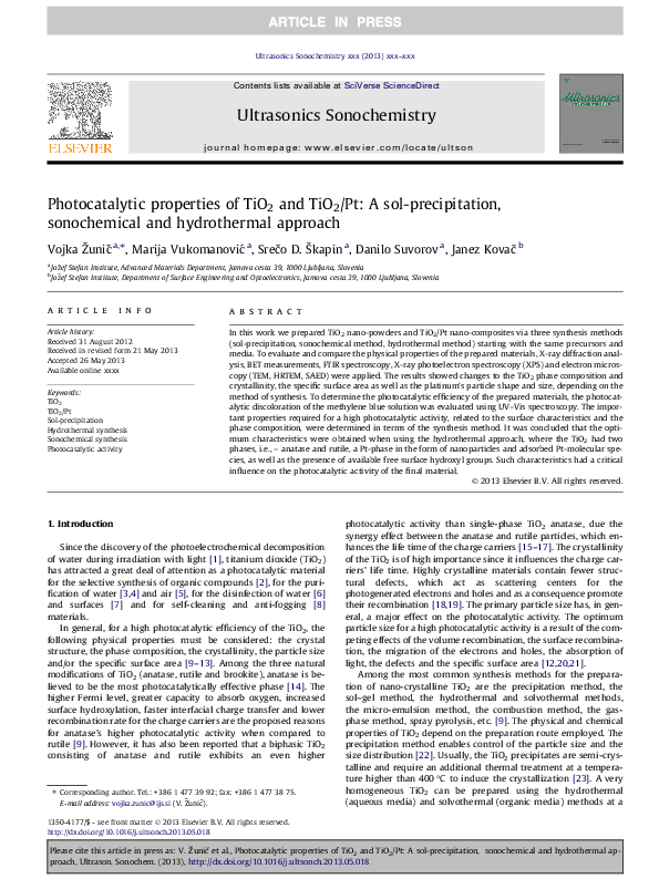(PDF) Photocatalytic properties of TiO2 and TiO2/Pt: A sol ...