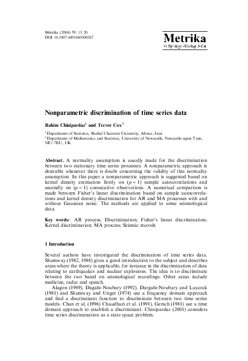 (PDF) Nonparametric discrimination of time series data