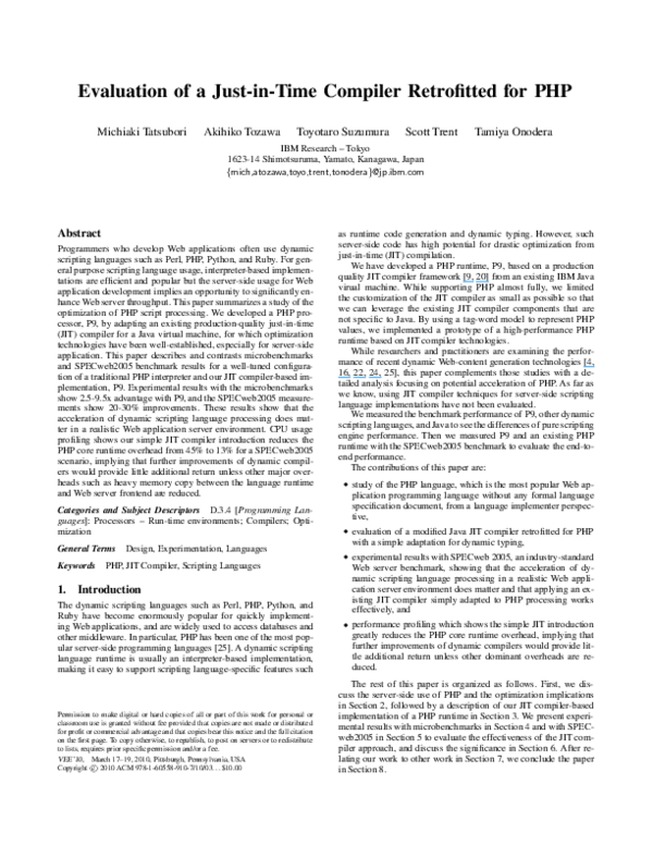 (PDF) Evaluation of a Just-in-Time Compiler Retrofitted for PHP