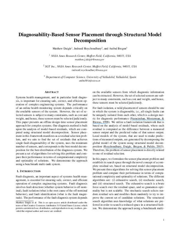 (PDF) Diagnosability-Based Sensor Placement through Structural Model Decomposition | Matthew ...