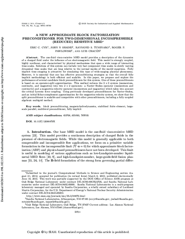 Pdf A New Approximate Block Factorization Preconditioner For Two Dimensional Incompressible