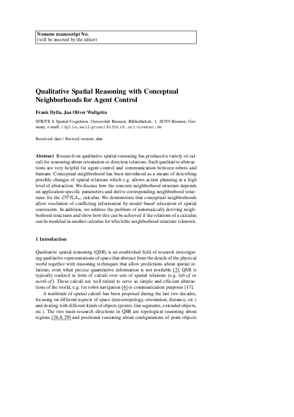 (PDF) Qualitative Spatial Reasoning with Conceptual Neighborhoods for Agent Control