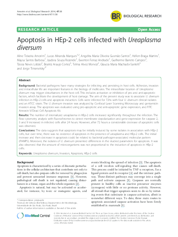 (PDF) Apoptosis in HEp-2 cells infected with Ureaplasma diversum