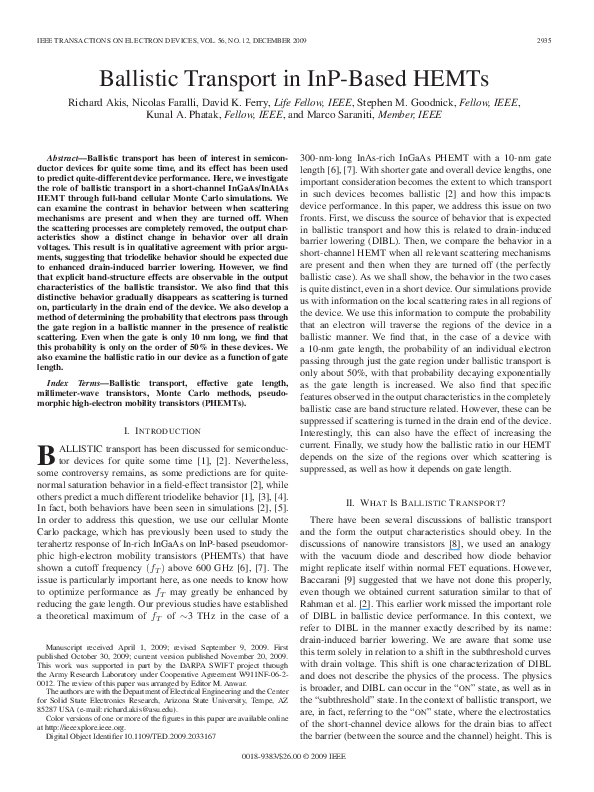 (PDF) Ballistic Transport in InP-Based HEMTs