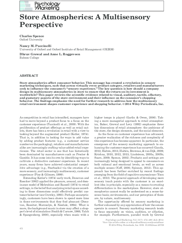 (PDF) Store Atmospherics: A Multisensory Perspective