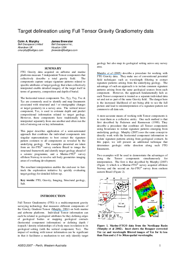 (PDF) Target delineation using Full Tensor Gravity Gradiometry data