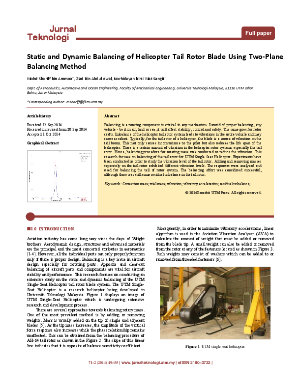 (PDF) Static and Dynamic Balancing of Helicopter Tail Rotor Blade Using ...