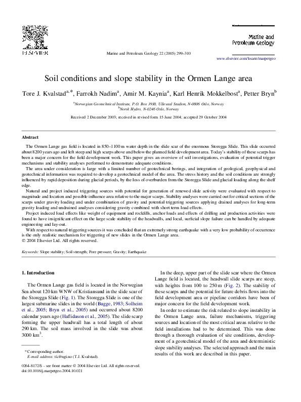 (PDF) Soil conditions and slope stability in the Ormen Lange area