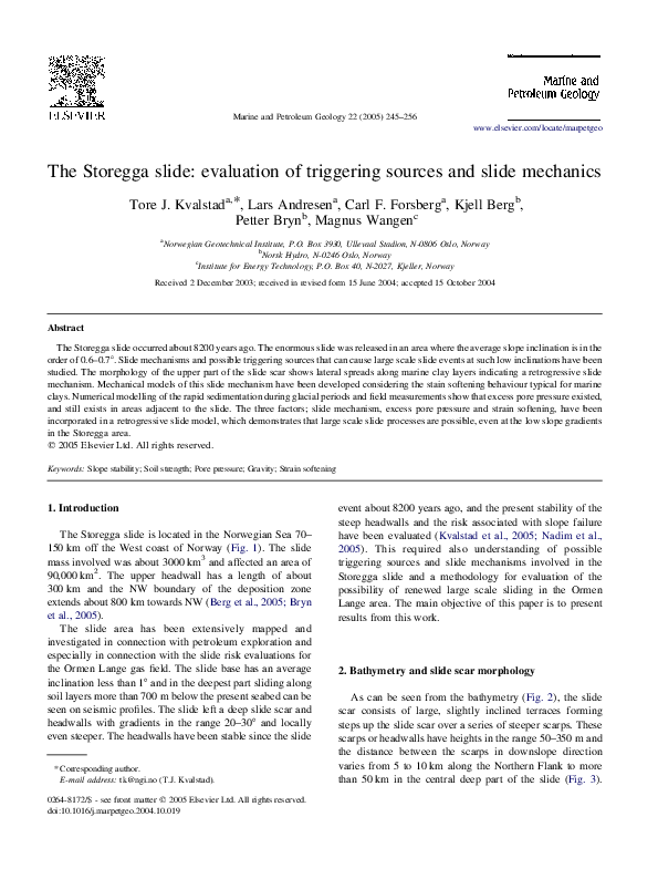 (PDF) The Storegga slide: evaluation of triggering sources and slide ...