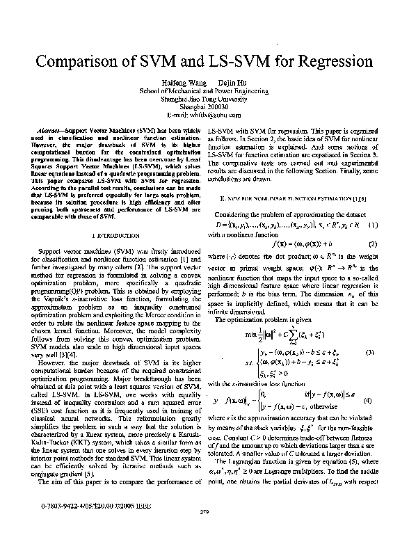 Pdf Comparison Of Svm And Ls Svm For Regression