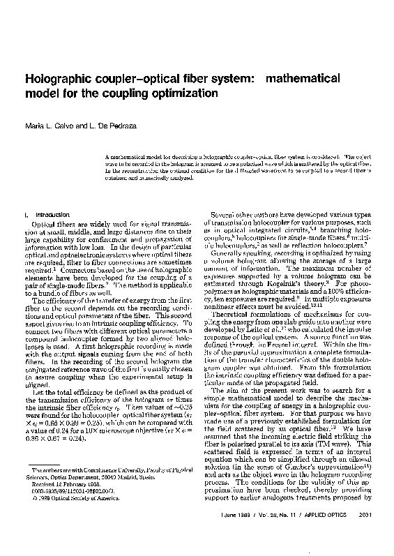 (PDF) Holographic coupler—optical fiber system: mathematical model for ...