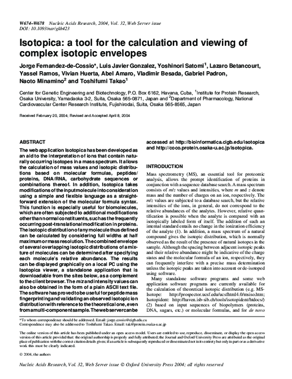 (PDF) Isotopica: a tool for the calculation and viewing of complex ...