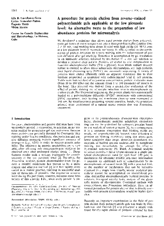 (PDF) A procedure for protein elution from reverse-stained ...