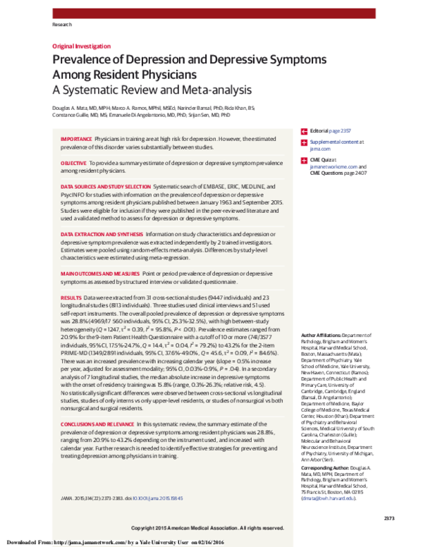 (PDF) Prevalence of Depression and Depressive Symptoms Among Resident ...