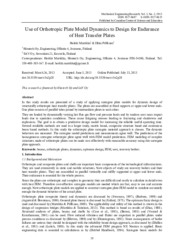 (PDF) Use of Orthotropic Plate Model Dynamics to Design for Endurance ...