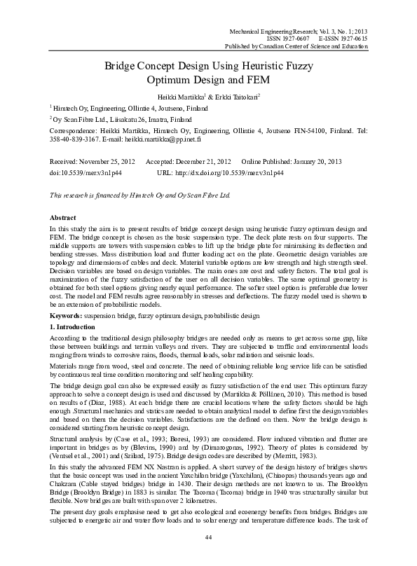 (PDF) Bridge Concept Design Using Heuristic Fuzzy Optimum Design and FEM
