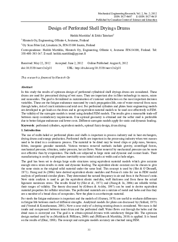 (PDF) Design of Perforated Shell Dryings Drums