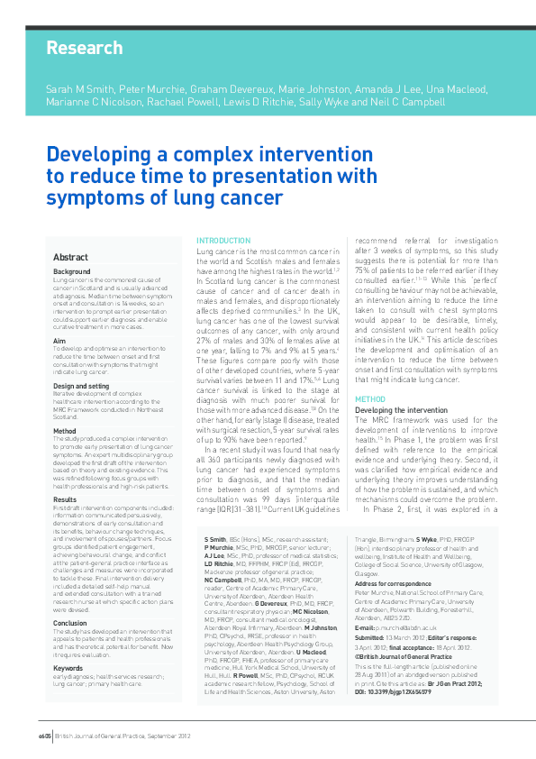 (PDF) Developing a complex intervention to reduce time to presentation ...
