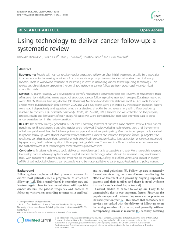 (PDF) Using technology to deliver cancer follow-up: a systematic review