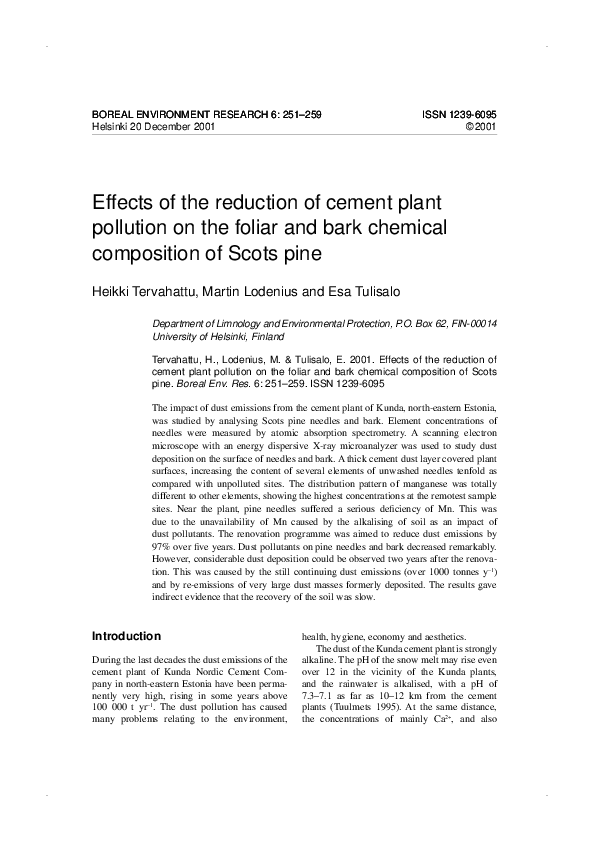 (PDF) Effects of the reduction of cement plant pollution on the foliar ...