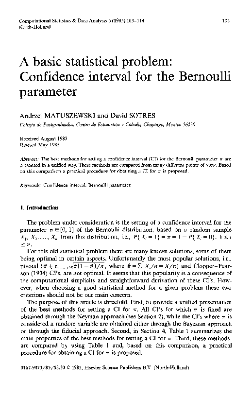 Pdf A Basic Statistical Problem Confidence Interval For The