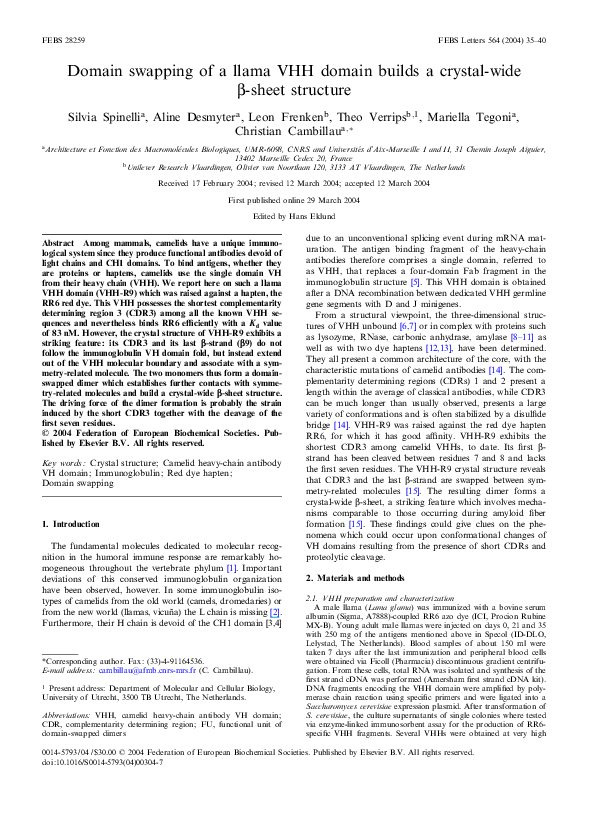 (PDF) Domain swapping of a llama VHH domain builds a crystal-wide β ...