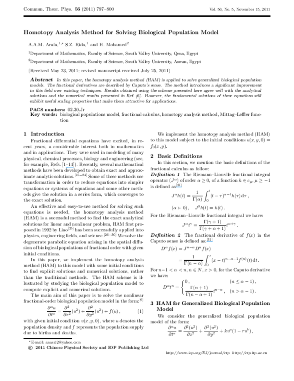 (PDF) Homotopy Analysis Method for Solving Biological Population Model