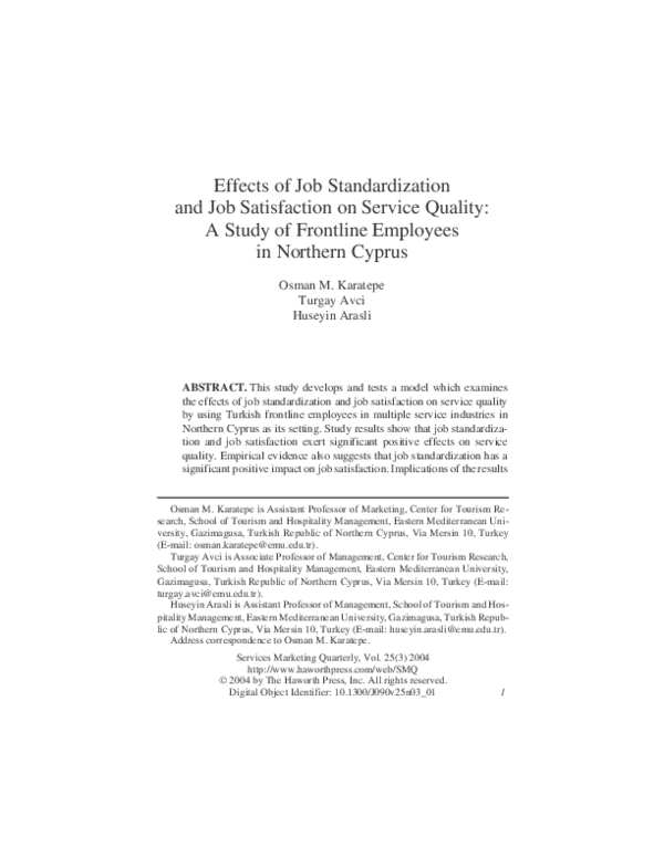 (PDF) Effects of Job Standardization and Job Satisfaction on Service ...