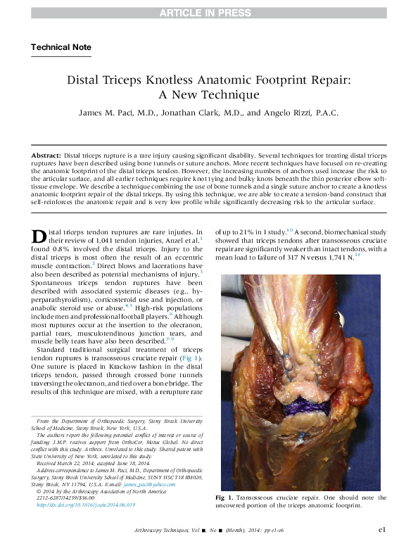 (PDF) Distal triceps knotless anatomic footprint repair: a new technique